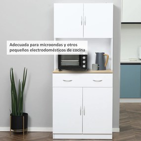 HOMCOM Kuchyňský Skříňový Kabinet s Dveřmi, Zásuvkou a Nastavitelnými Poličkami, Proti Převrhnutí, 80x40x180 cm, Bílý