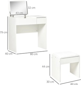 HOMCOM Moderní toaletní stolek 80Š x 40H x 79V cm se sklopným zrcadlem, zásuvkou a úložným prostorem + stůl