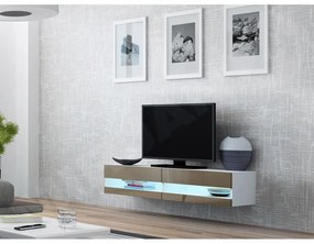 TV stolek Zigo New 140, Osvětlení: osvětlení LED - modré, Barva: bílá / bílá lesk