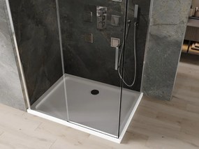 Mexen Omega, sprchový kout s posuvnými dveřmi 100 (dveře) x 80 (stěna) cm, 8mm šedé sklo, chromový profil + slim sprchová vanička bílá + chromový sifon, 825-100-080-01-40-4010