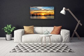 Obraz na plátně Loďky Moře Slunce Krajina 125x50 cm