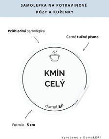Samolepka na kořenky KMÍN CELÝ průhledná 5 cm tučné písmo