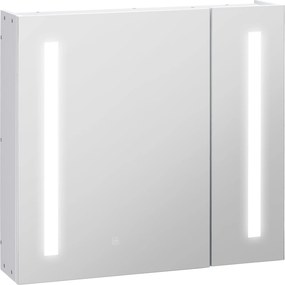kleankin Nástěnná zrcadlová skříňka do koupelny s LED osvětlením, 2 dveře s 3 úrovněmi, 70 x 15 x 65 cm, bílá