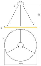 Redo 01-2883 závěsné LED svítidlo stmívatelné Febe matně zlaté, 75W, 3000K, ø120cm