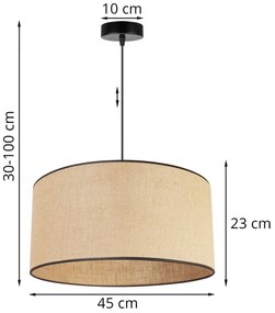 Závěsné svítidlo JUTA, 1x jutové stínítko, (výběr ze 2 barev konstrukce), (fi 45cm), BL
