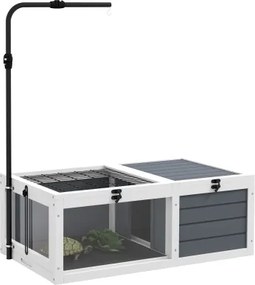 PawHut dům výběh klec pro malé zvíře, želvu se 2 oblastmi, nastavitelný držák lampy 81 x 48 x 31,5 cm, šedá