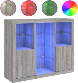 Příborníky s LED osvětlením 3 ks šedé sonoma kompozitní dřevo 3209126