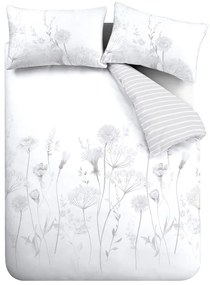 Bílé/šedé povlečení na dvoulůžko/prodloužené 230x220 cm Meadowsweet Floral – Catherine Lansfield