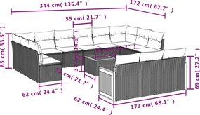 14dílná zahradní sedací souprava s poduškami šedá polyratan 3260548