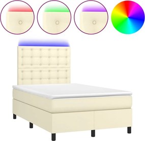 Box spring postel s matrací a LED krémová 120x200 cm umělá kůže 3135935