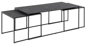 Matně černé konferenční stolky v sadě 3 ks s deskou v dekoru mramoru 60x120 cm Infinity – Actona