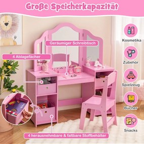 Costway Dětský kosmetický stolek 2 v 1 s úložnými boxy, růžový