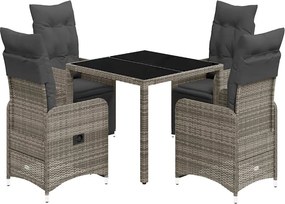 5dílný zahradní bistro set s poduškami šedý polyratan 3277166