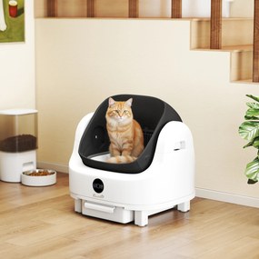 PawHut Samočisticí kočičí toaleta, 42L samočisticí kočičí záchod s aromaterapií, sáčky na odpad, odstranění zápachu, 1-5 kg