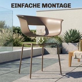 Outsunny Zahradní židle 4dílná sada ergonomické balkonové židle s výřezovým designem, područkou, odolné vůči povětrnostním vlivům, antikorozní, káva