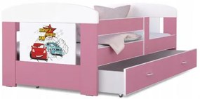 Dětská postel 180 x 80 cm FILIP RŮŽOVÁ vzor AUTA Rozměry postele: 180x80 cm