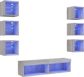 8dílná obývací stěna s LED šedá sonoma kompozitní dřevo 3216638