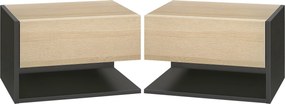 HOMCOM Sada 2 floating nočních stolků se zásuvkou a otevřenou poličkou do ložnice 46x30x30 cm Dub a černá | Aosom