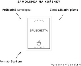 BRUSCHETTA - Samolepka na kořenky 3 x 4 cm - DomaLEP varianta: BÍLÁ - tučné písmo