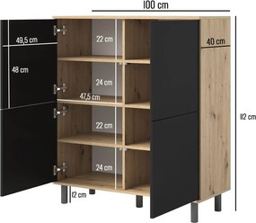 Vysoká černá komoda Logan 4D na sloupcích 12 cm