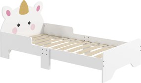 Dětská postel ZONEKIZ pro děti 3-6 let 143x74x67 cm dřevěná postel ve tvaru jednorožce moderní nábytek do dětského pokoje nosnost 80 kg bílá | Aosom