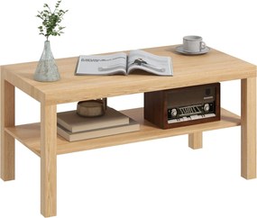 HOMCOM Konferenční stolek s 2 úložnými policemi do obývacího pokoje 90x45x44,5 cm Naturální | Aosom
