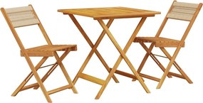 3dílný bistro set béžový polypropylen a masivní dřevo 3281867