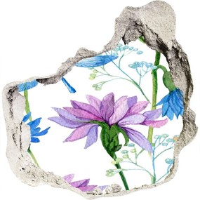 Wallmuralia Samolepící díra na stěnu Květiny a vážky 75x75 cm