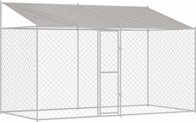 Psí klec s střechou Stříbrná 400 x 200 x 256 cm Ocel a PE 3368301