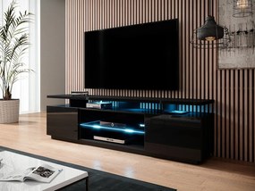 Kvalitní TV stolek Eremko, MDF černý lesk + LED podsvícení