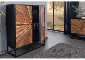 Massive home | Vysoká komoda BARRACUDA 120cm hnědé mangové dřevo s teakovou šedou přední deskou