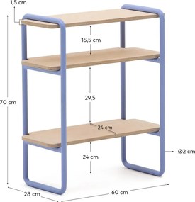 Světle modrá/v přírodní barvě závěsná dětská knihovna v dekoru jasanu 60x70x28 cm Tinn – Kave Home