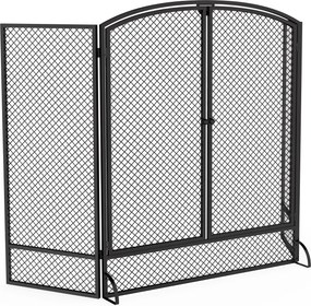 HOMCOM Skládací ochrana proti jiskření krbu 3 panely, 2 dveře, moderní styl, kovová ochrana proti jiskrám, 122 x 10 x 75 cm, černá