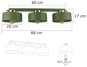 Stropní svítidlo IGNIA 3xE27/60W/230V zelená