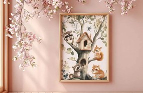 Lesní kamarádi - obraz - Zvířátka u domečku na stromě 74 - 50 x 70 cm - 649 Kč