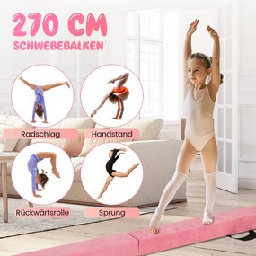 Costway 270 cm kladina dětská kladina skládací gymnastická kladina s – růžový