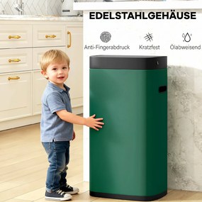 HOMCOM 50 l bezdotykový koš na odpad s pohybovým senzorem – aktivace pohybem, odolný proti otiskům (tmavě zelený)