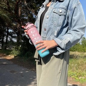 Motivační láhev na vodu 1000 ml, modrorůžová Trizand 24497