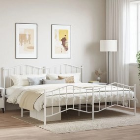 Kovový rám postele s hlavovým a nožním čelem bílý 193 x 203 cm,  373862