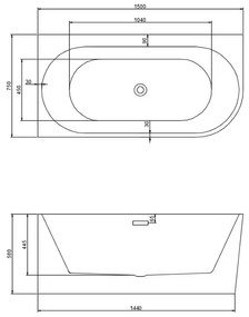 BPS-koupelny Volně stojící rohová akrylátová vana HYD-MER509B pravá 150x75 bílá, odtokový komplet černý