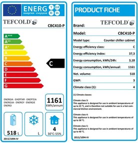 Chladicí minibar Tefcold CBC 410 4 dvěřový, š. 255 cm, plné křídlové dveře