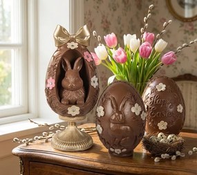 Čoko vajíčko s králíčkem a květy Happy Easter - Ø 9*13 cm