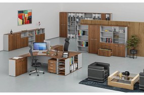Ergonomický kancelářský pracovní stůl PRIMO GRAY, 1800 x 1200 mm, levý, šedá/ořech