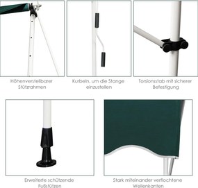 Costway Upínací markýza 200 cm široká balkónová markýza bez vrtání, odolná proti