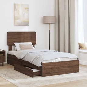 Postel s úložným prostorem se zásuvkou Hnědý dub 75 x 190 cm 3412331