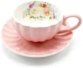 Porcelánový espresso šálek Royal Jardin s podšálkem, 100 ml – růžový, s květinovým motivem
