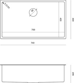 Quadron ANTHONY, ocelový dřez 740x440x205 mm, broušená ocel, ZLE-90056