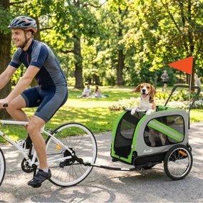 PawHut 2-v-1 cyklistický přívěs pro psy skládací vozík pro domácí mazlíčky s bezpečnostním pásem a reflexními prvky zelená