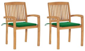 Zahradní židle 2 ks zelené podušky masivní teakové dřevo,  3063257
