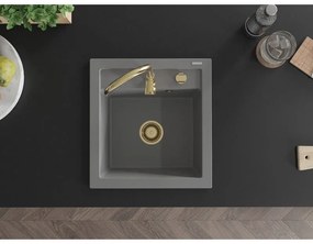 Mexen Vito, granitový dřez 520x490x210 mm, 1-komorový, šedá se zlatým sifonem, 6503521000-71-G